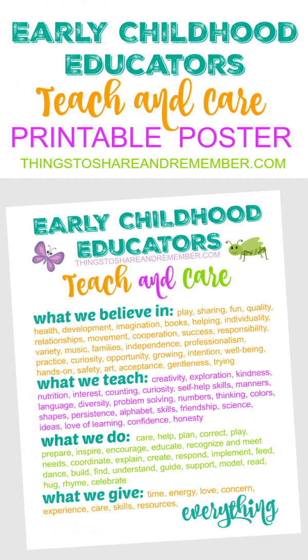 Early Childhood Educators TEACH and CARE Printable Poster