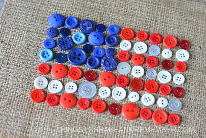 Burlap + Button Flag Framed Art Craft for 4th of July or Patriotic Decor