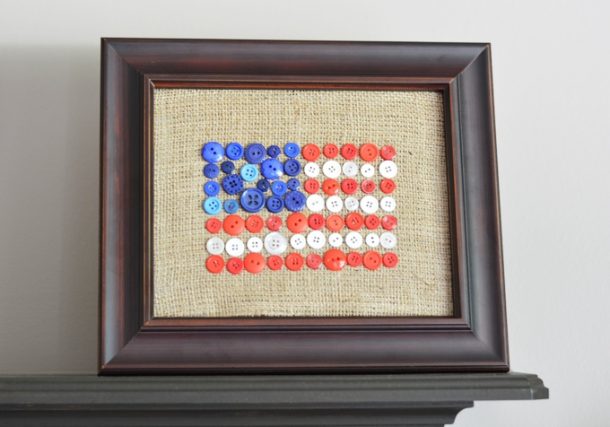 Burlap + Button Flag Framed Art Craft for 4th of July or Patriotic Decor