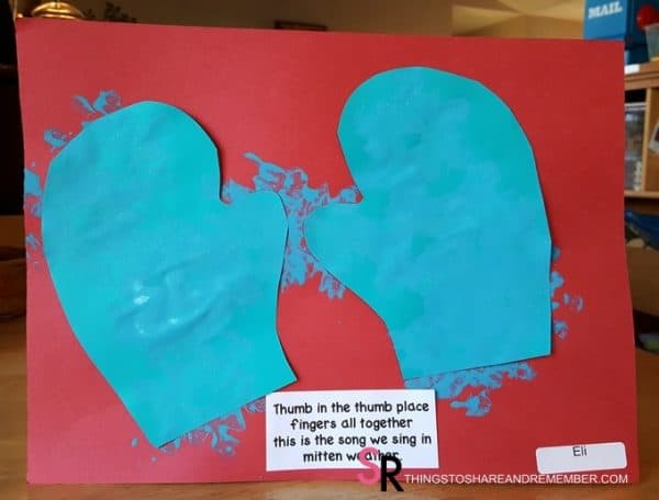 Snowy Mitten Art for Preschoolers Including a Fingerplay Song
