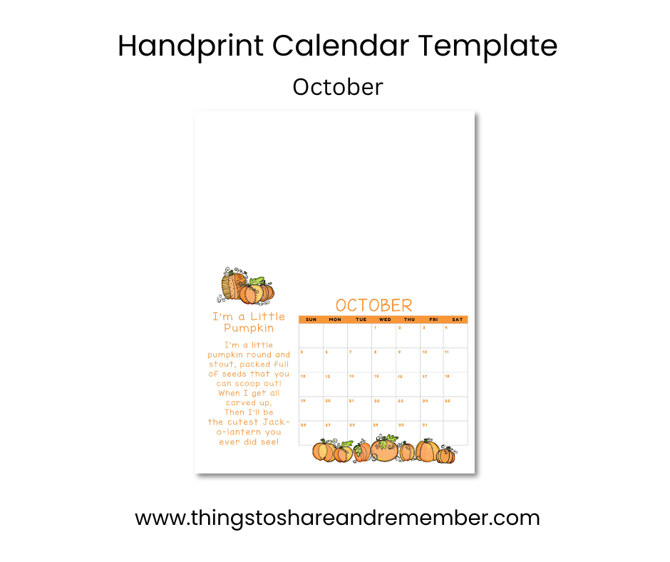 Handprint Calendar Template Printable for Child Care & Preschool