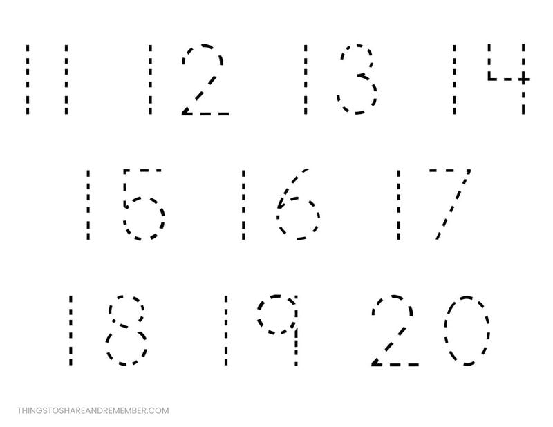 Tracing Numbers 11-20 Printable to Practice Writing Numbers