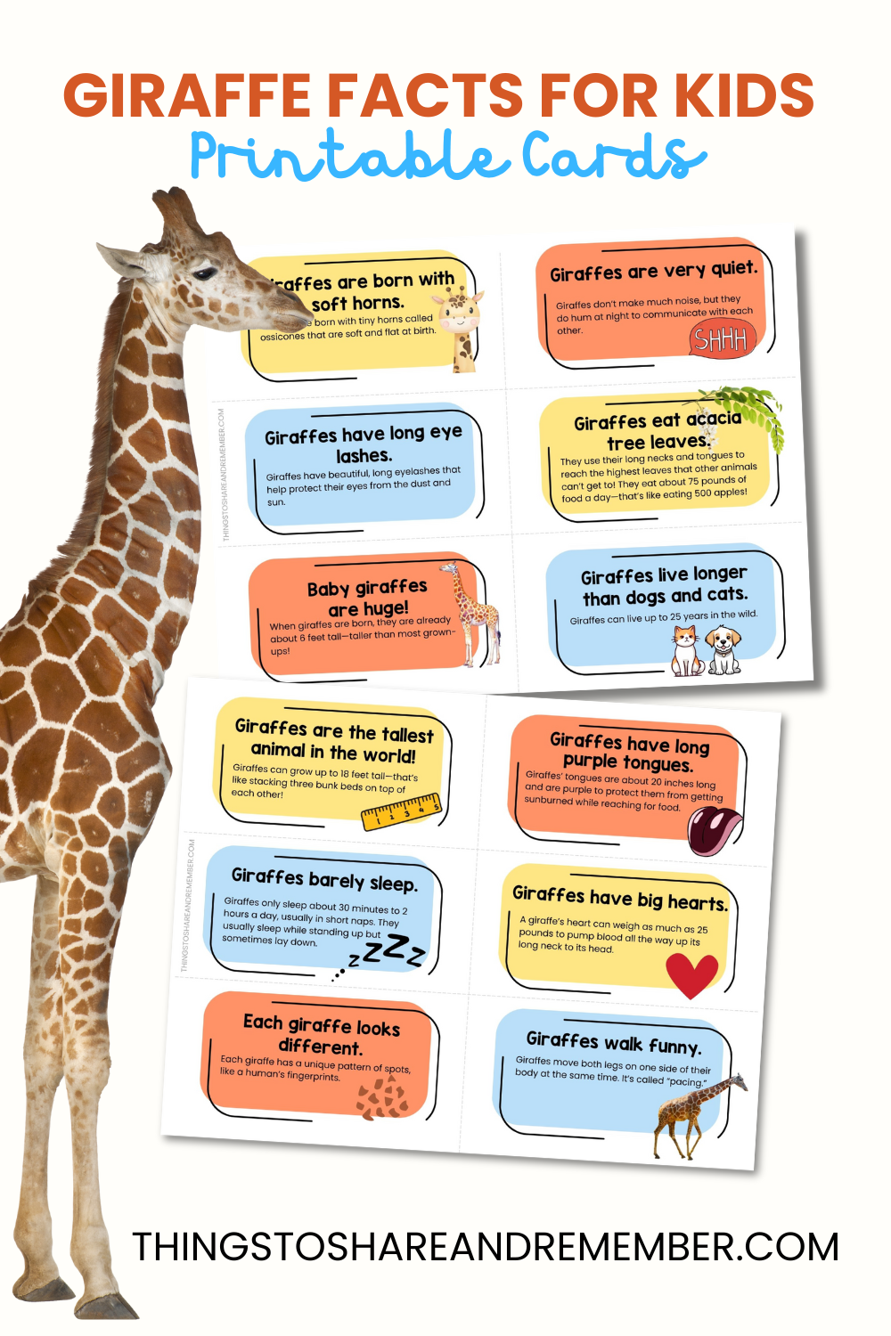 Printable Giraffe Facts for Kids Cards