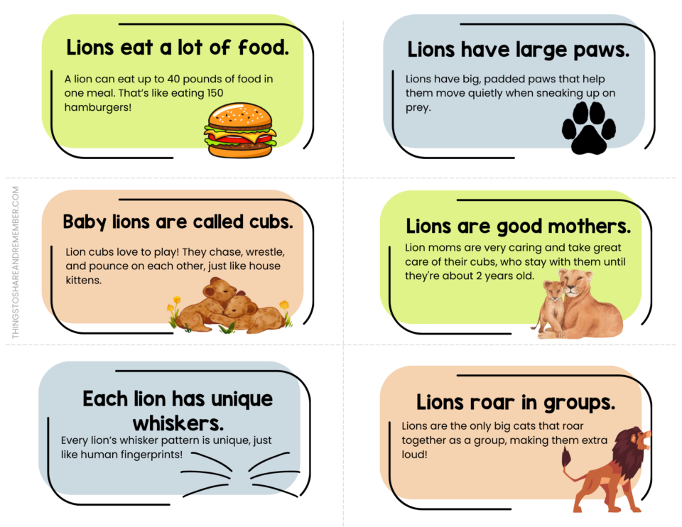 12 Lion Facts for Kids with FREE Printable Cards to Prompt Inquiry