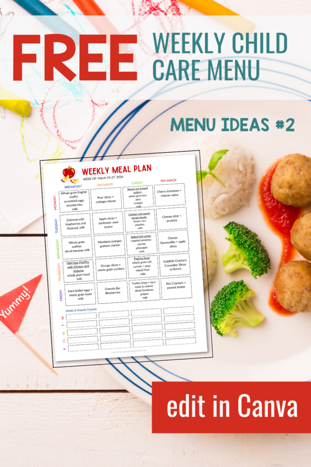 Easy Weekly Child Care Menu (Week 2): Healthy Meals, Snacks & Free ...